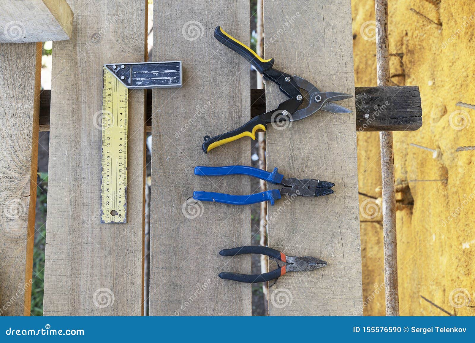 Construction Tools Ruler Angular Measuring, Pliers, Scissors for Iron ...