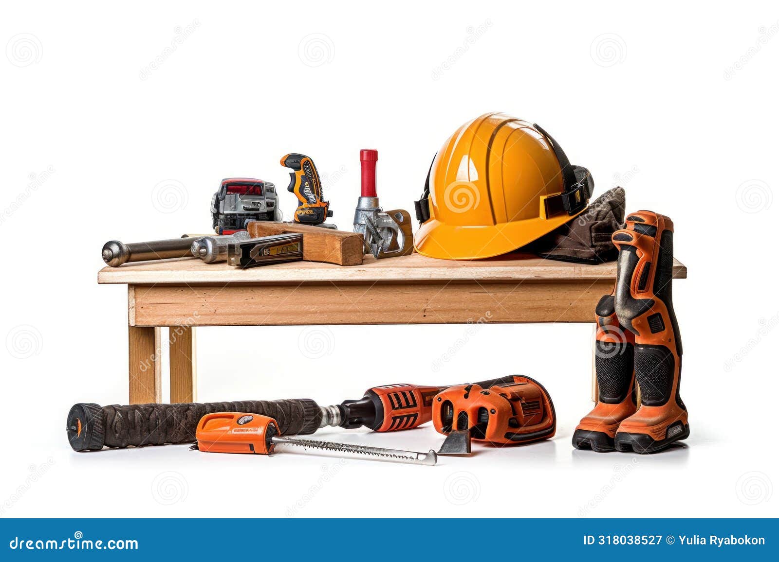 Construction Tools and Safety Gear on White Background Stock Image ...