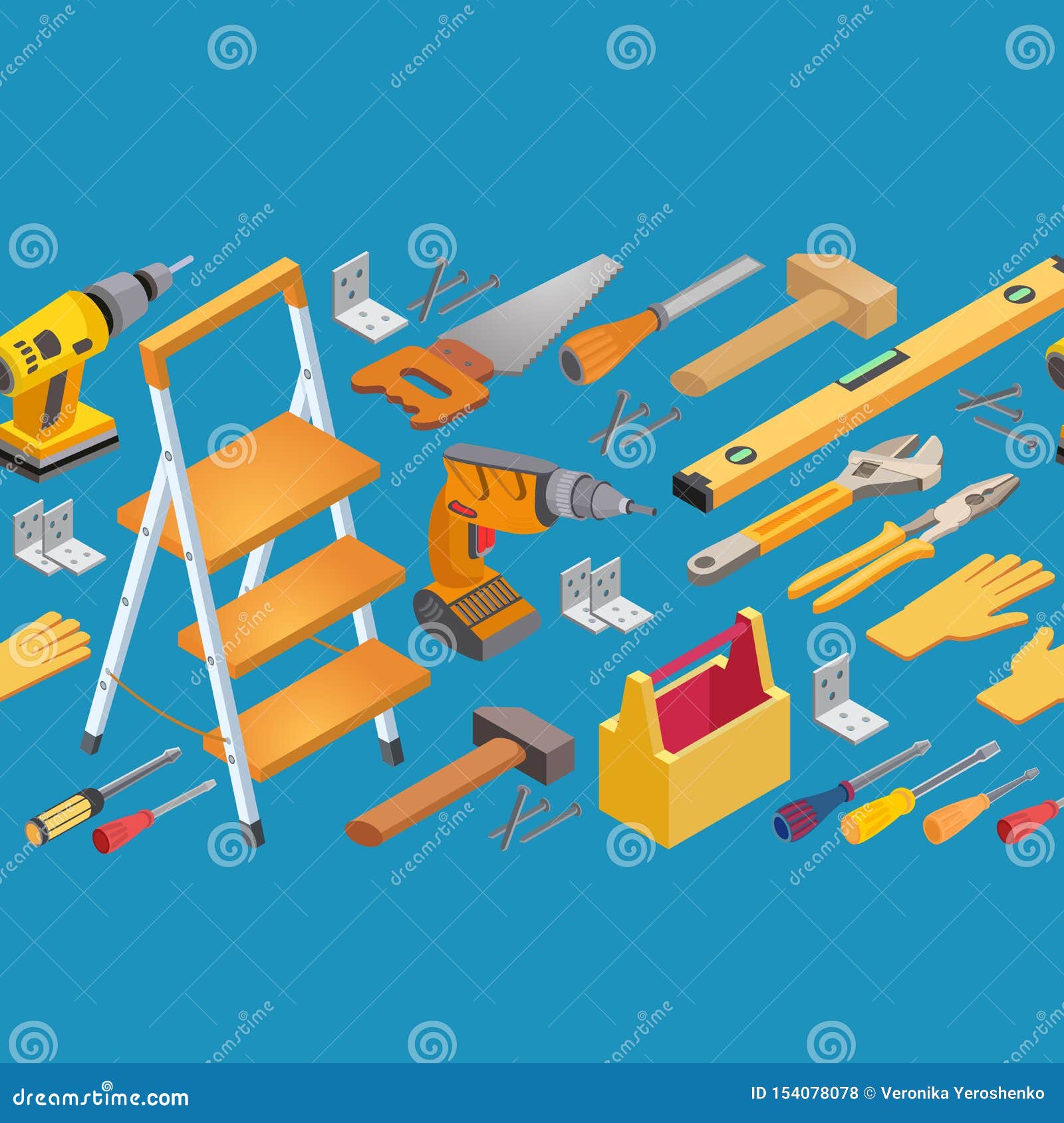 Construction Tools Seamless Pattern. Isometric Vector Set of ...