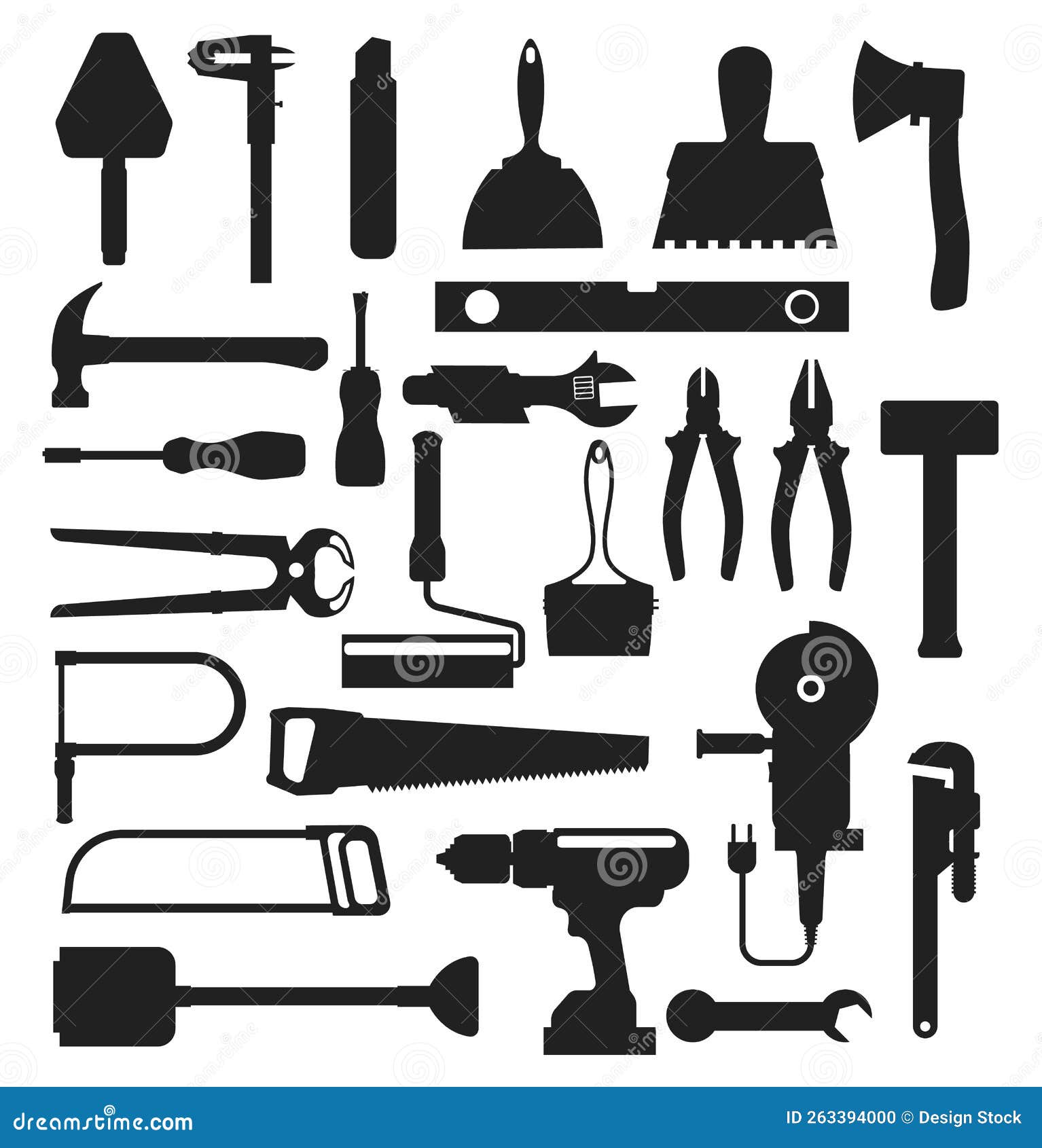 Construction Tools Silhouettes Stock Illustration - Illustration of ...