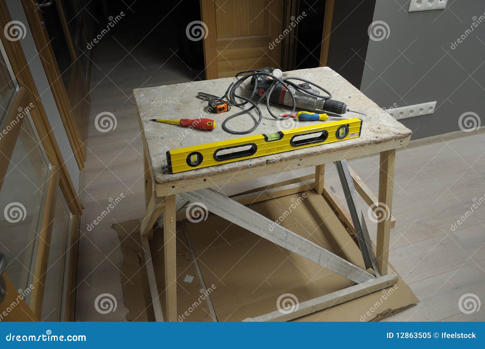 Construction Tools on Table Stock Image - Image of computer, carpenter ...