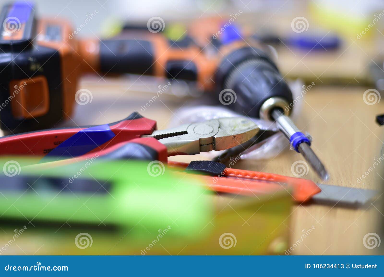 Construction and Tools on the Table Stock Image - Image of hardware ...