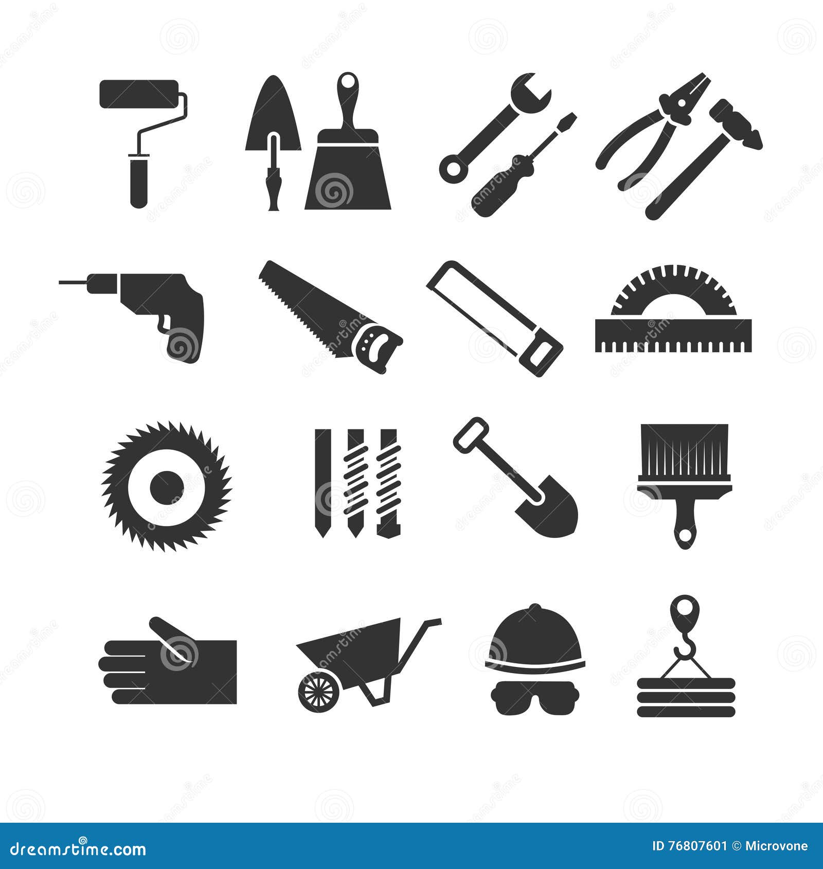Construction Tools Vector Black Icons Set Stock Vector - Illustration ...