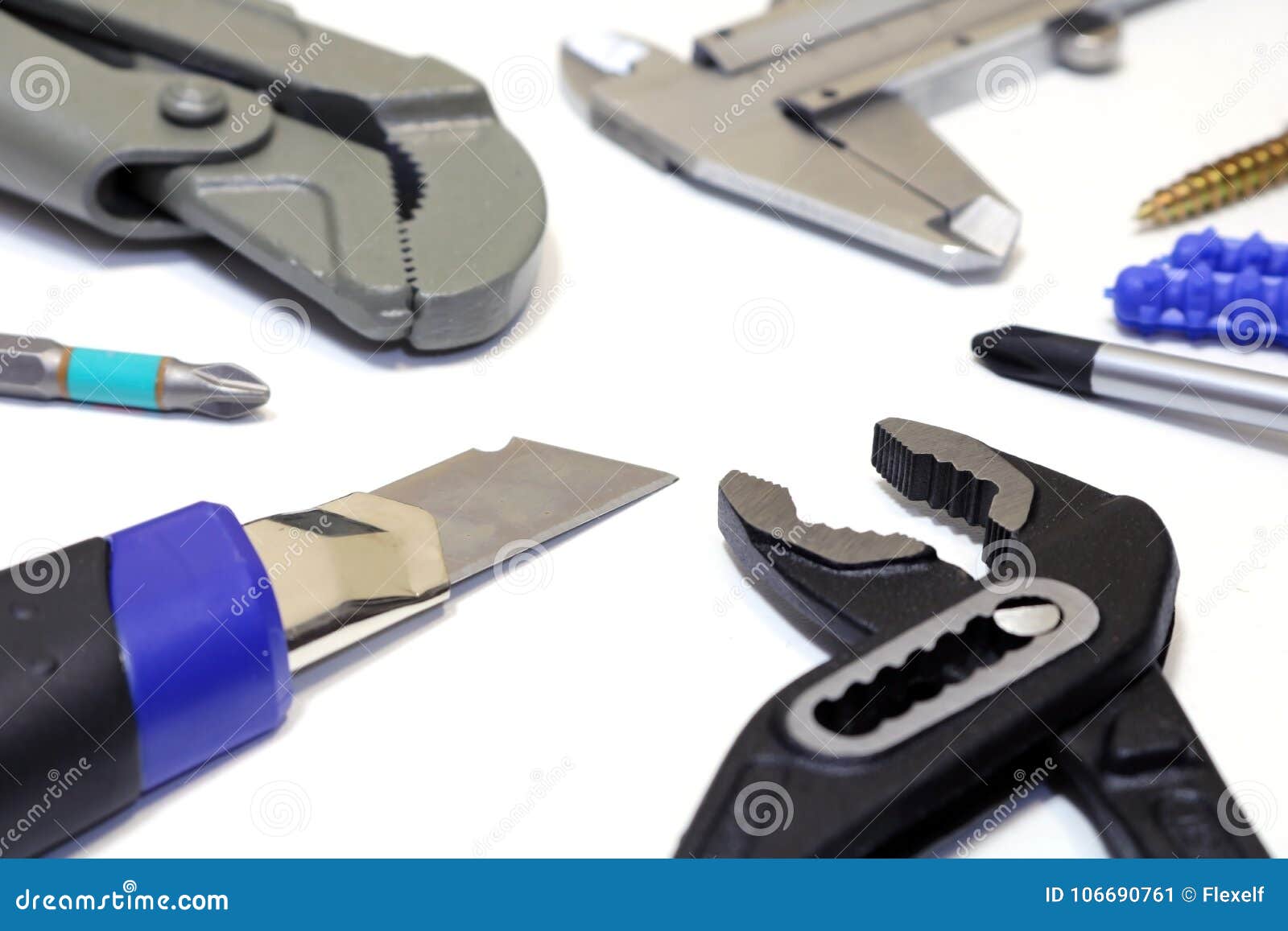Construction Tools on a White Background. Stock Image - Image of ...