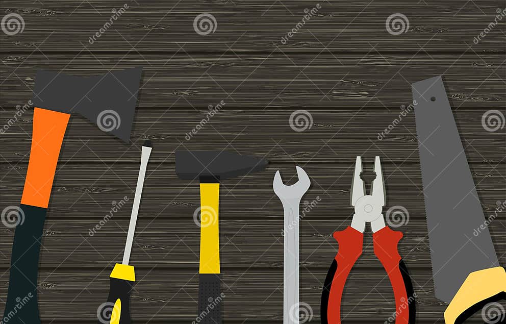 Construction Tools on Wood Texture Stock Vector - Illustration of ...