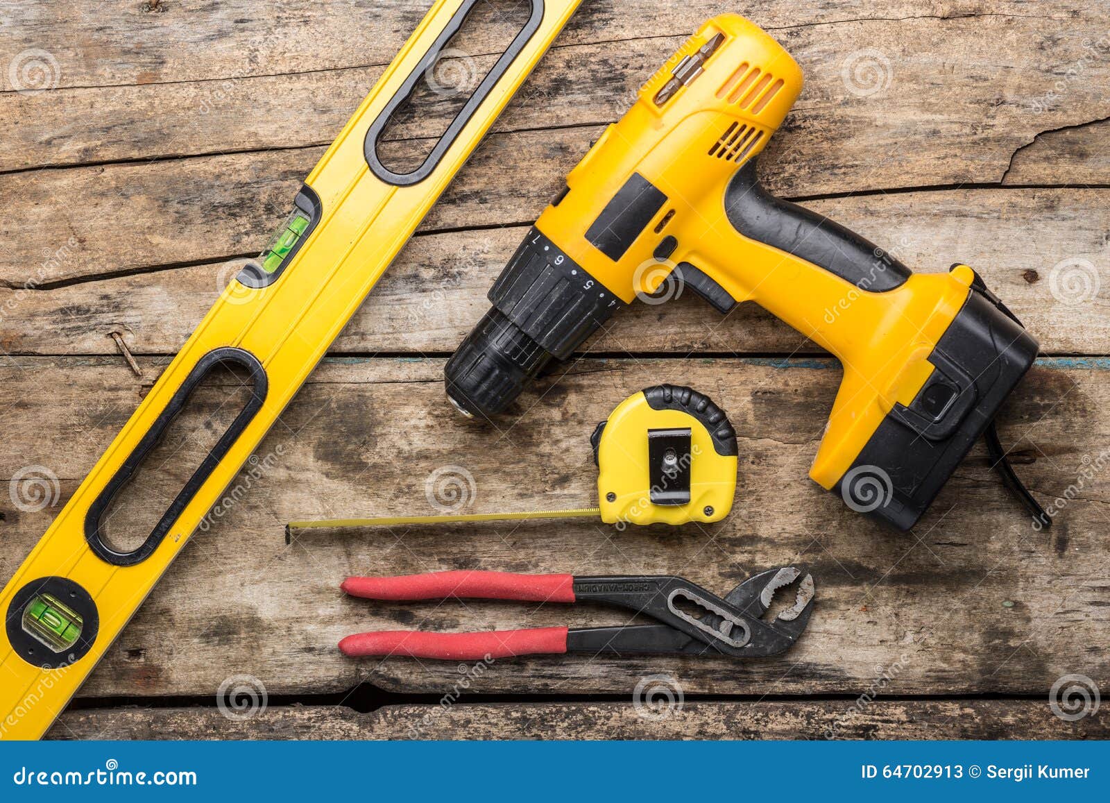 Construction Tools on Wooden Background Stock Image - Image of macro ...