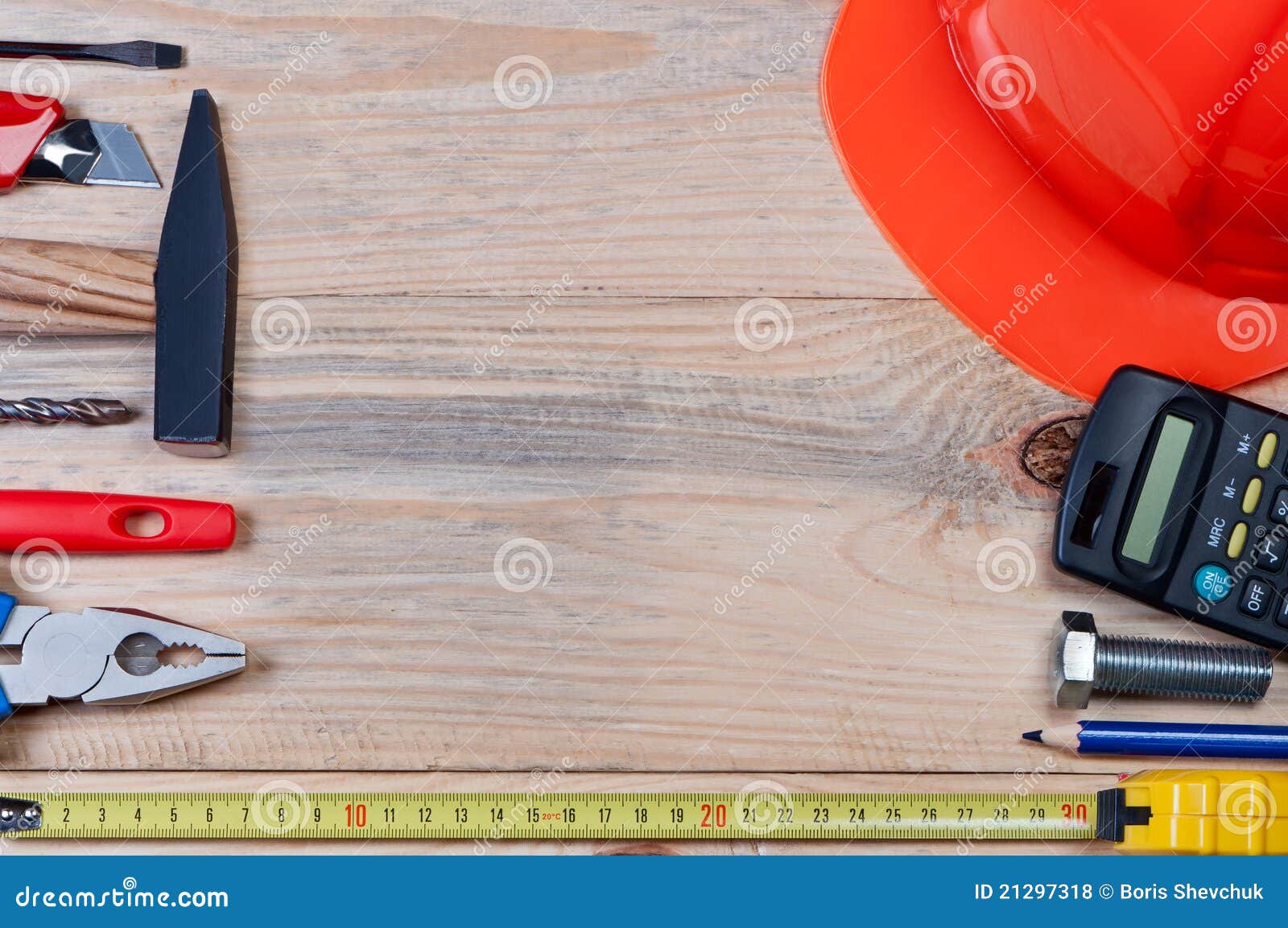 Construction Tools on Wooden Board. Stock Photo - Image of drill ...