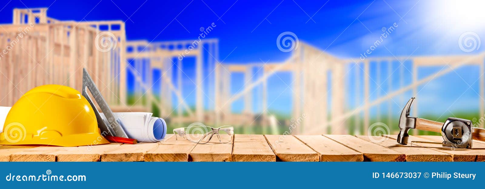 Construction Tools on Wooden Table Stock Image - Image of construct ...