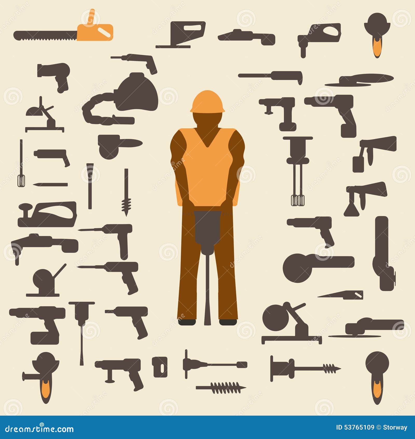 Construction Tools and Worker Silhouette Icons Set. Design Suitable and ...