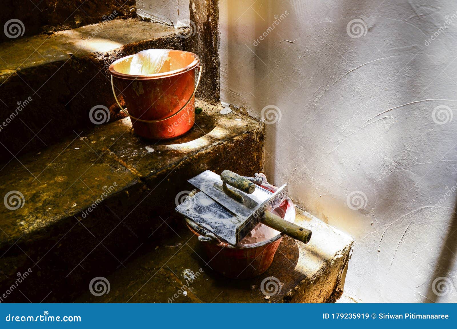 Construction toolson step stock image. Image of engineering - 179235919