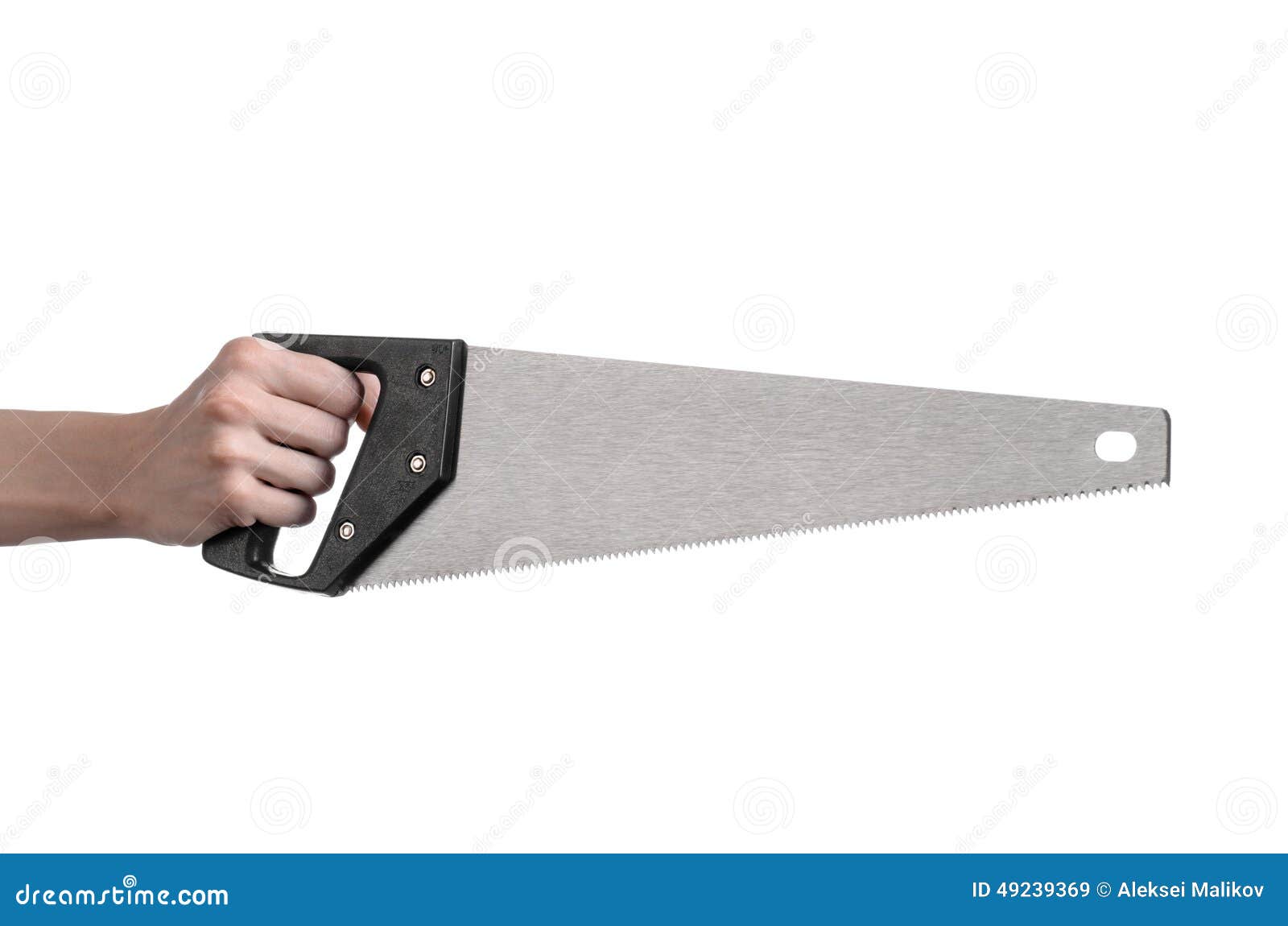 Construction Topic: Hand Holding a Saw with a Black Pen on a White ...