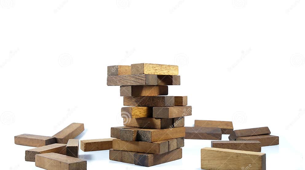 Construction of the Tower Jenga Games on a White Background Stock Photo ...
