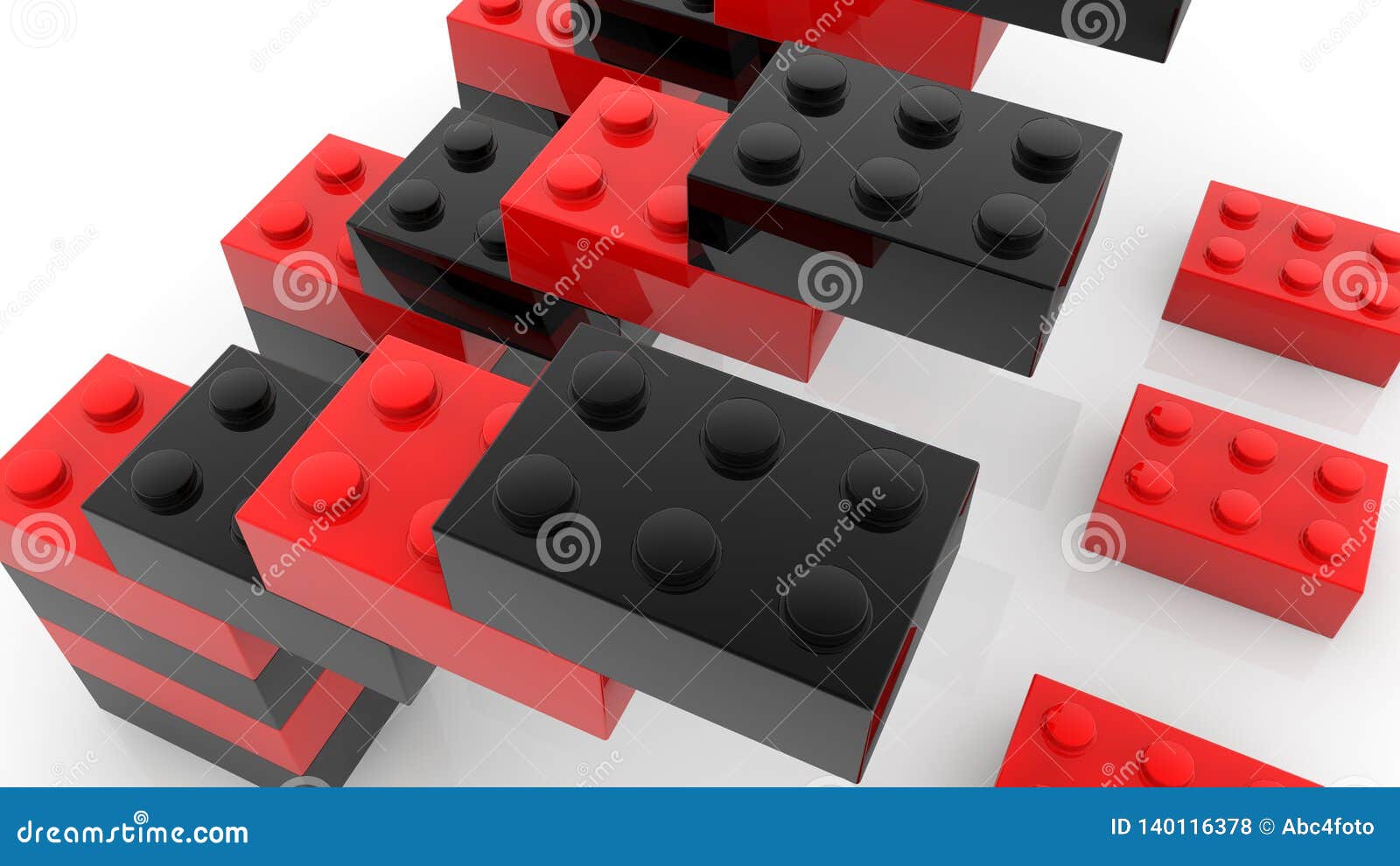 Construction of Toy Bricks in Black and Red Stock Illustration ...