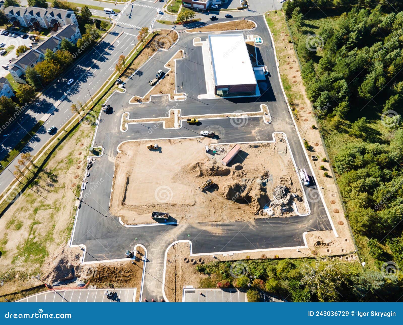 Construction of a Trading Platform Along the Road. Asphalt Pavement and ...