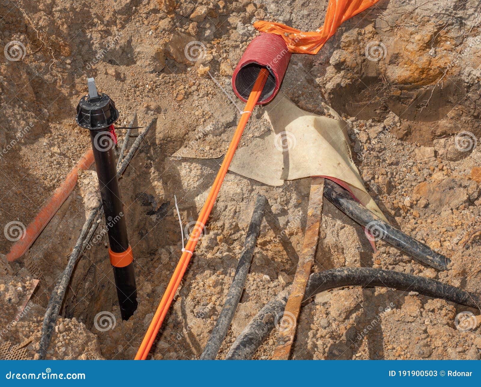 Construction Trench with Electrical Wires. Road Work Stock Image ...