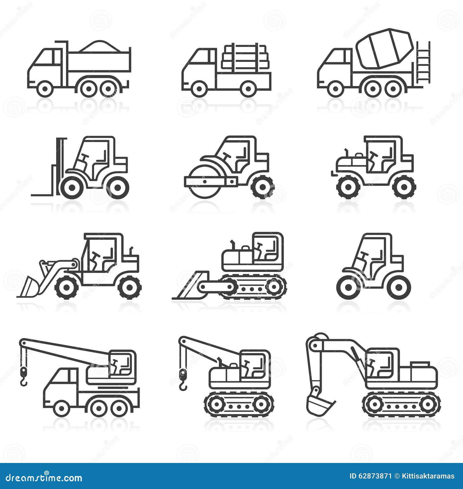 Construction Truck Icon Set. Stock Vector - Illustration of background ...