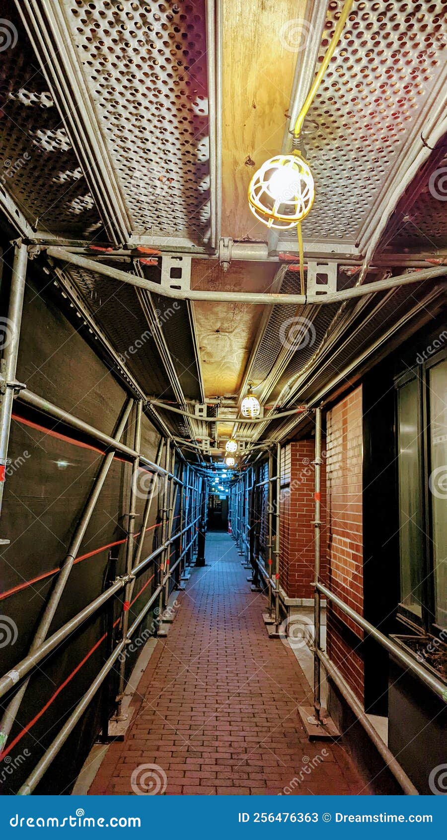 Construction Tunnel with Lights at Night Stock Image - Image of ...