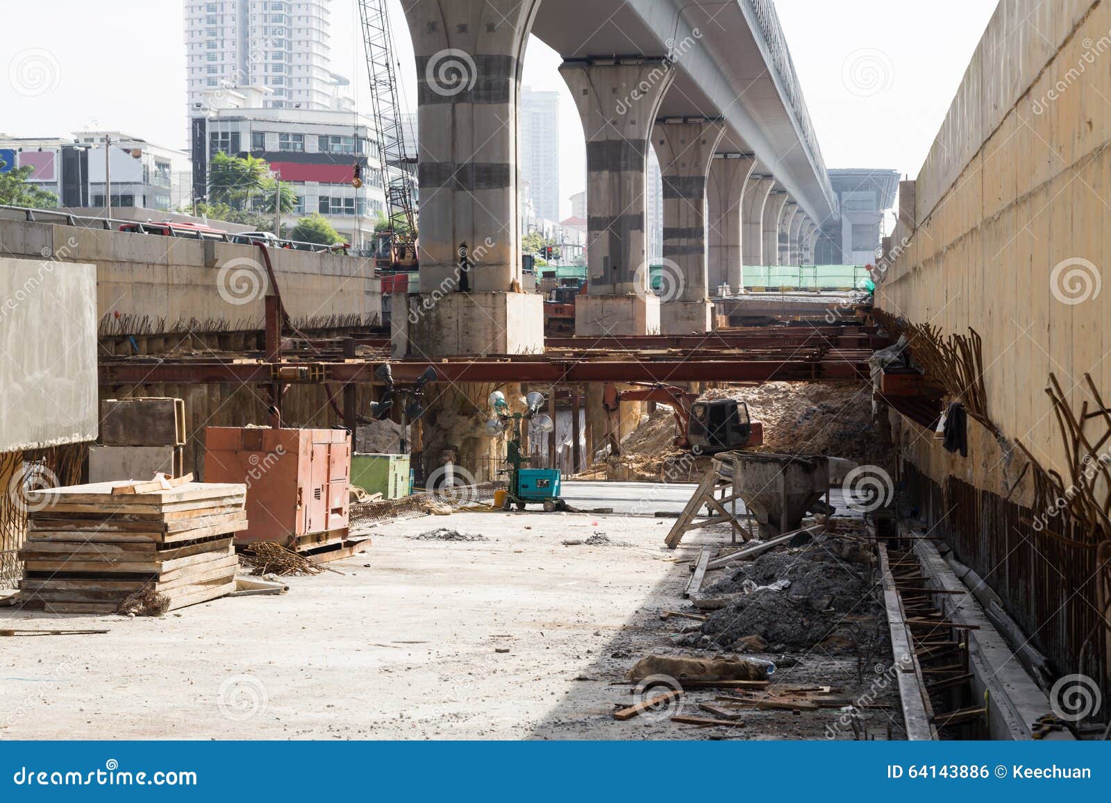 Construction of Tunnel Underpass Beneath Train Line within City Stock ...