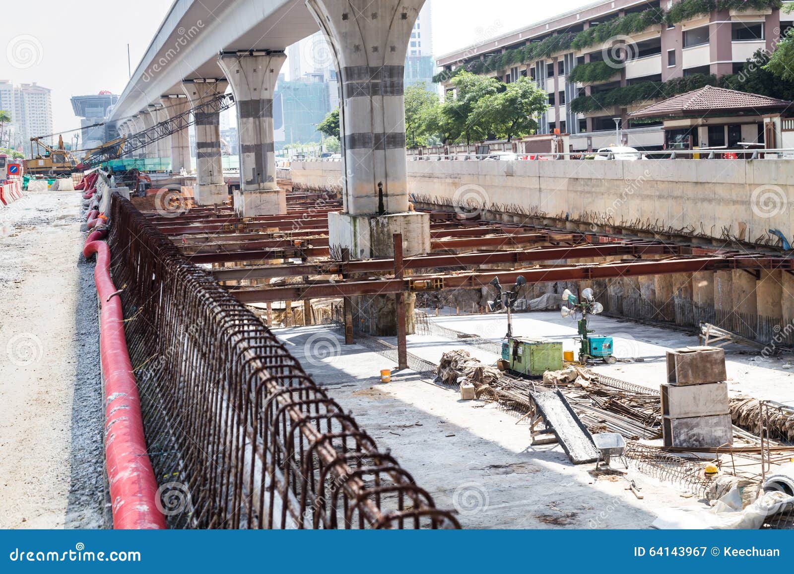 Construction of Tunnel Underpass Beneath Train Line within City Stock ...