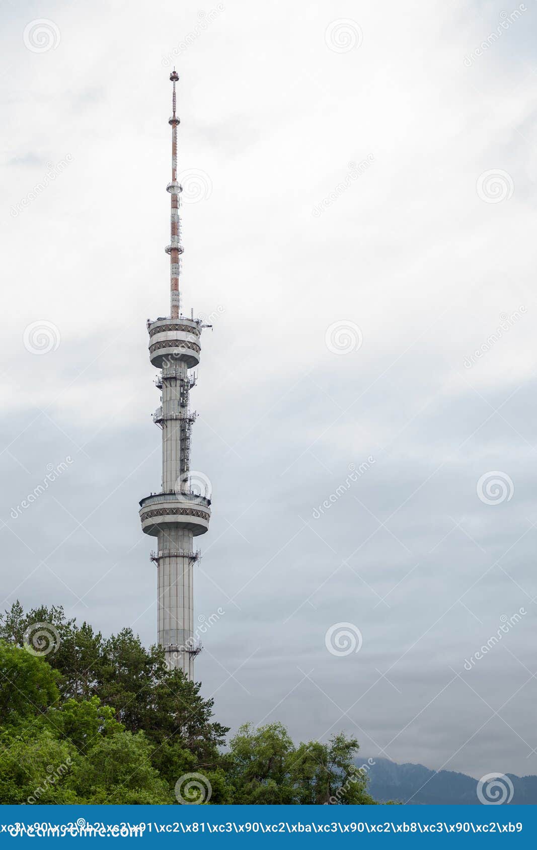 Construction of a TV Tower among Trees and Sky Stock Photo - Image of ...