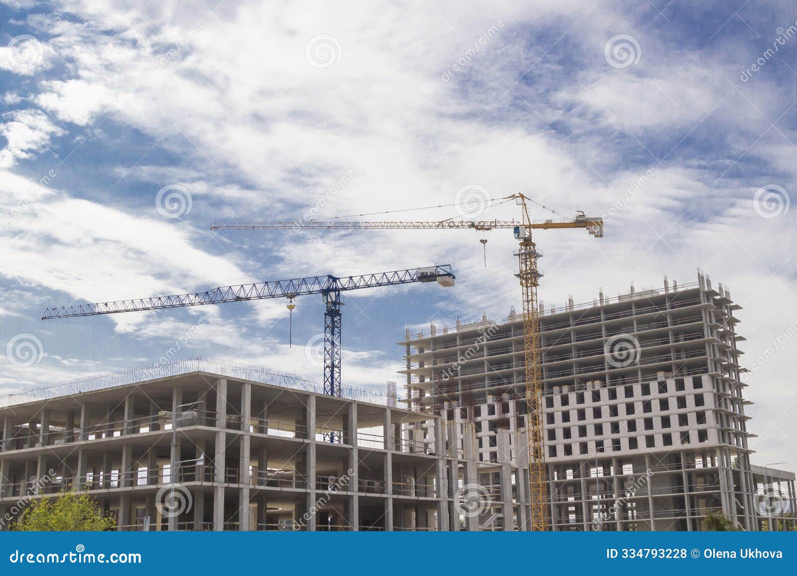 Construction of Two Buildings. Building Frames Made of Concrete Slabs ...