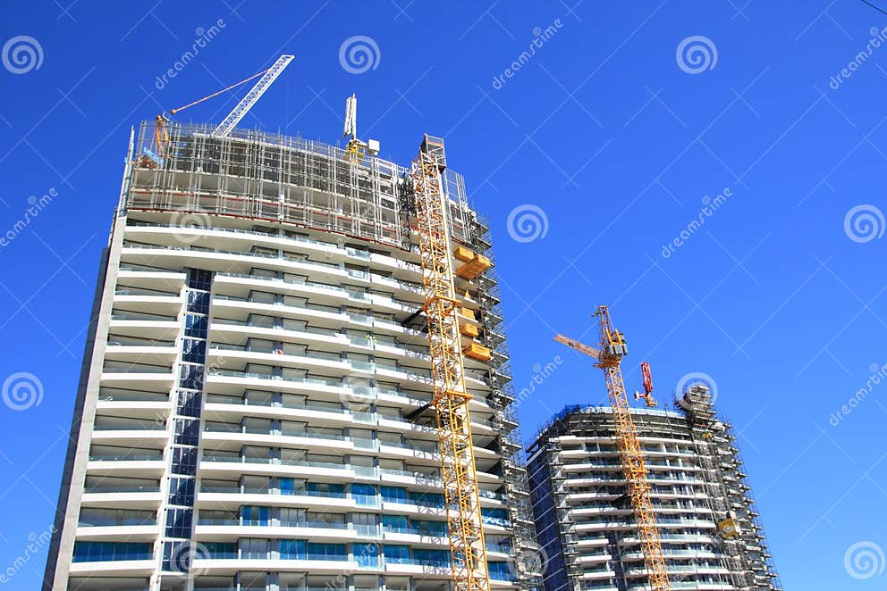 Construction of Two High-rise Buildings Stock Image - Image of bracing ...