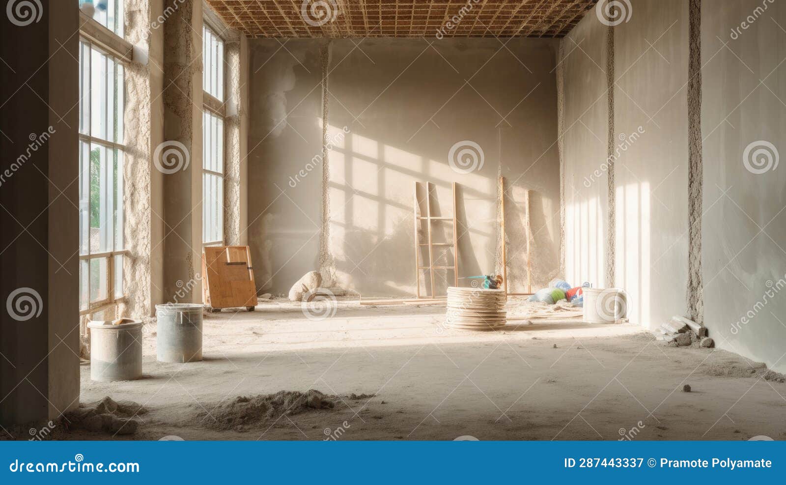 Construction Under Building with Mason Plastering Concrete To Brick ...