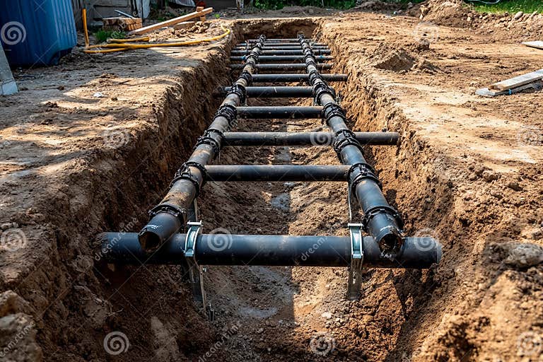 Construction of Underground Piping System at a Development Site during ...