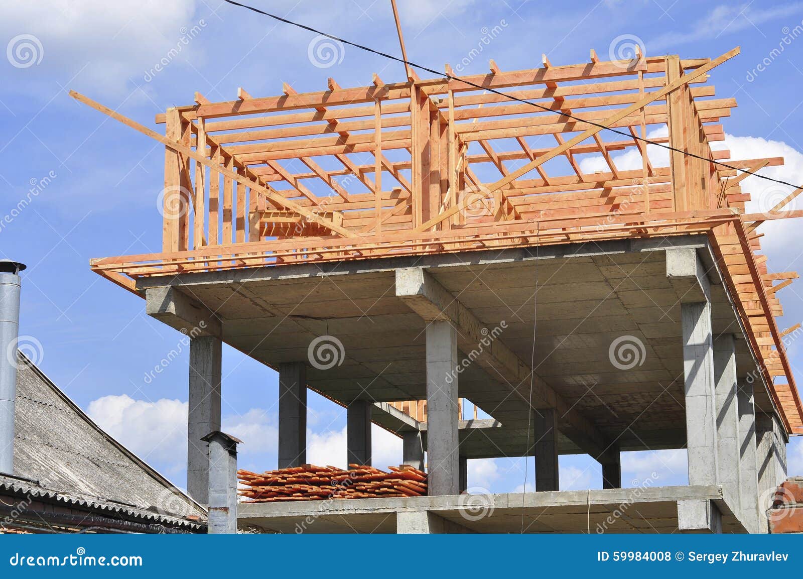 Construction of the Upper Floor of a Private House Stock Photo - Image ...