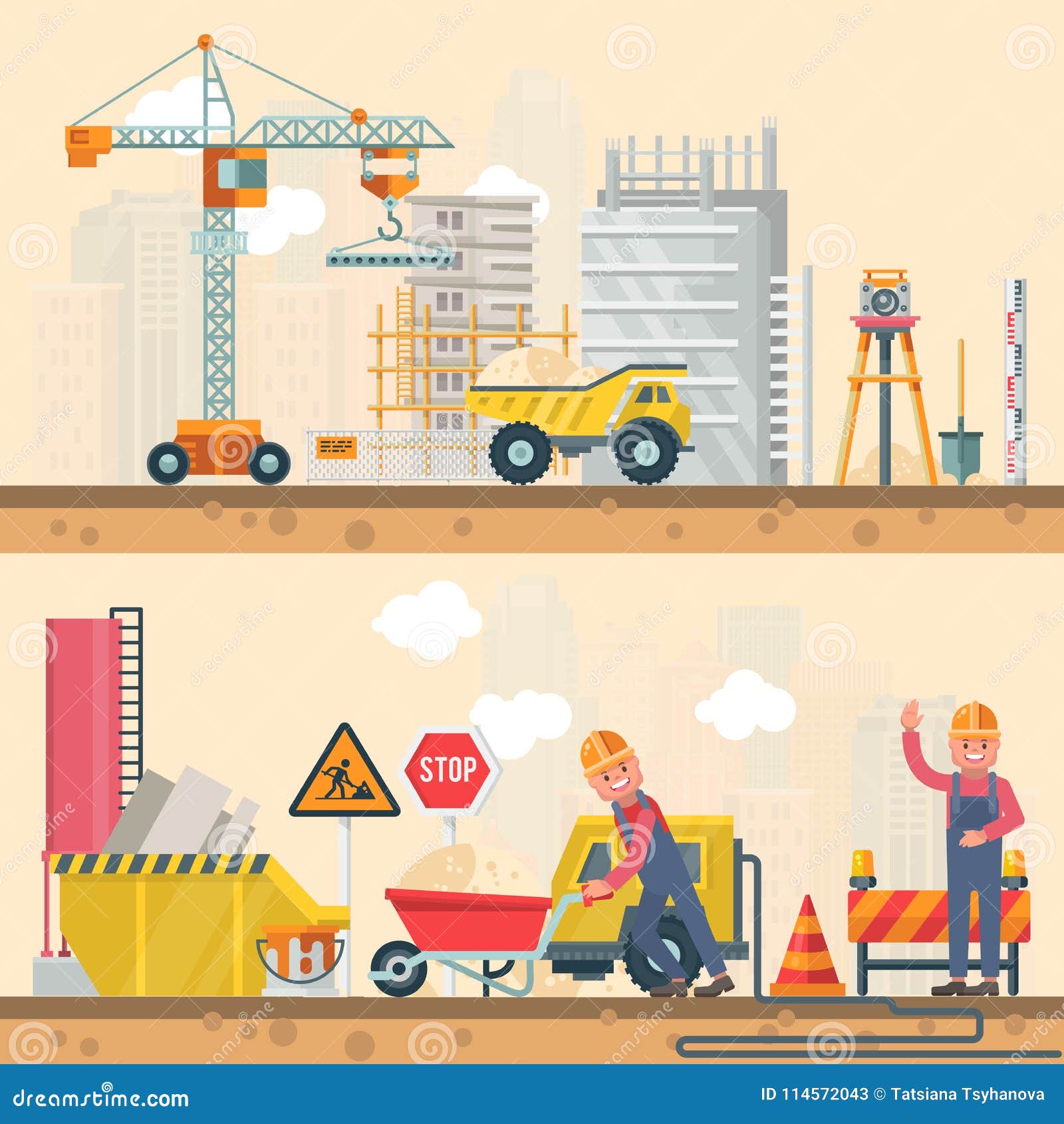Construction Vector Flat Colorful Illustration. Building Poster in ...