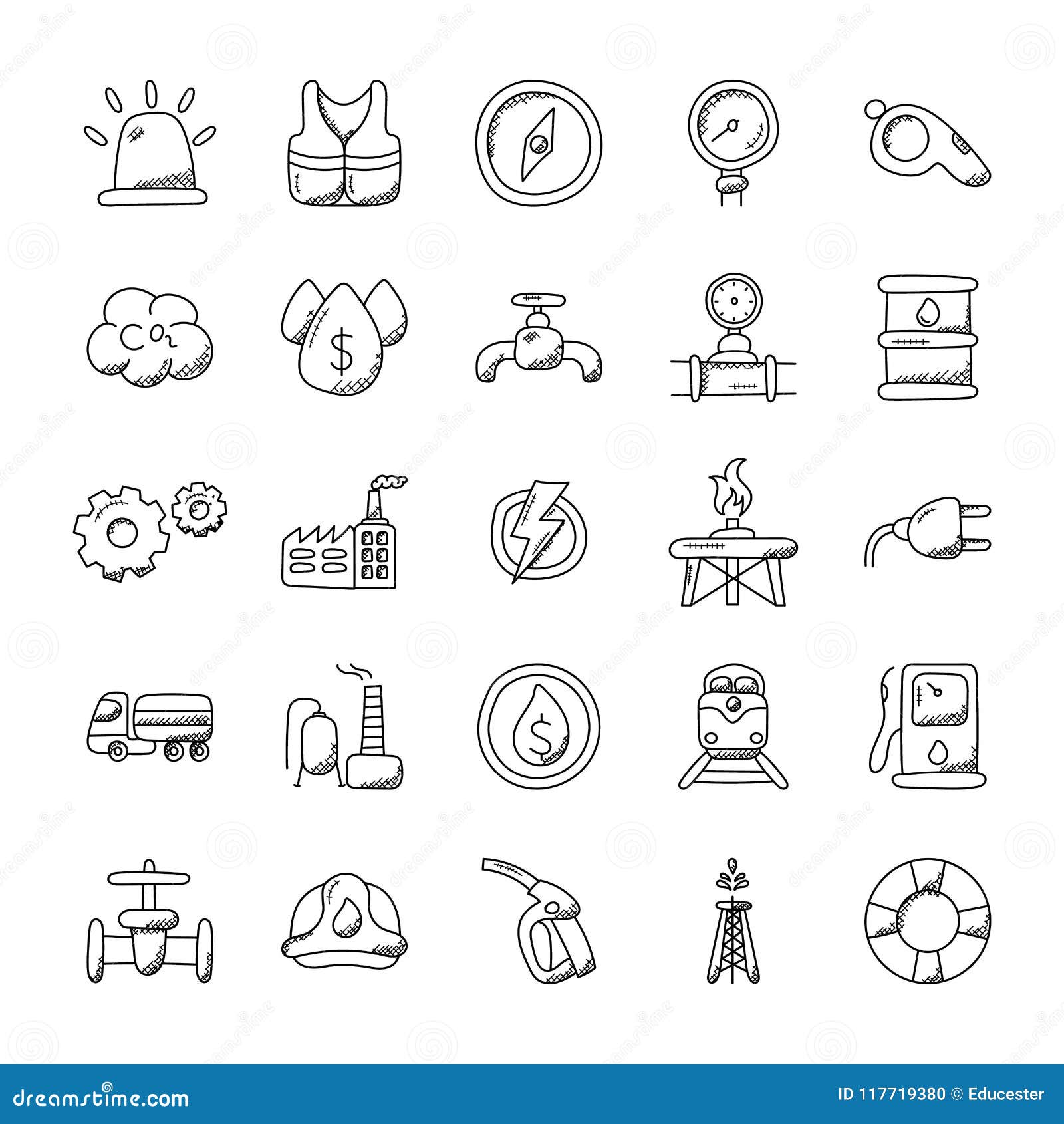Bundle of Industrial Doodle Vector Icons Stock Illustration ...