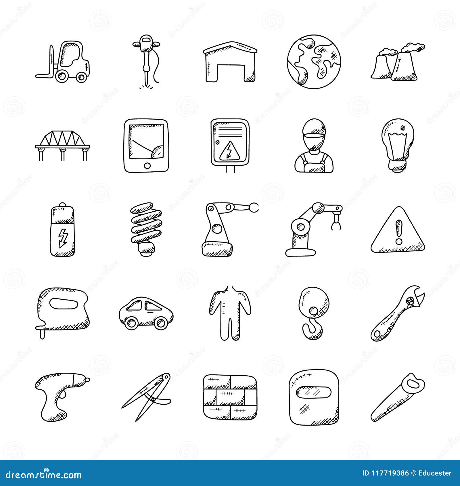 Set of Industrial Doodle Vector Icons Stock Illustration - Illustration ...