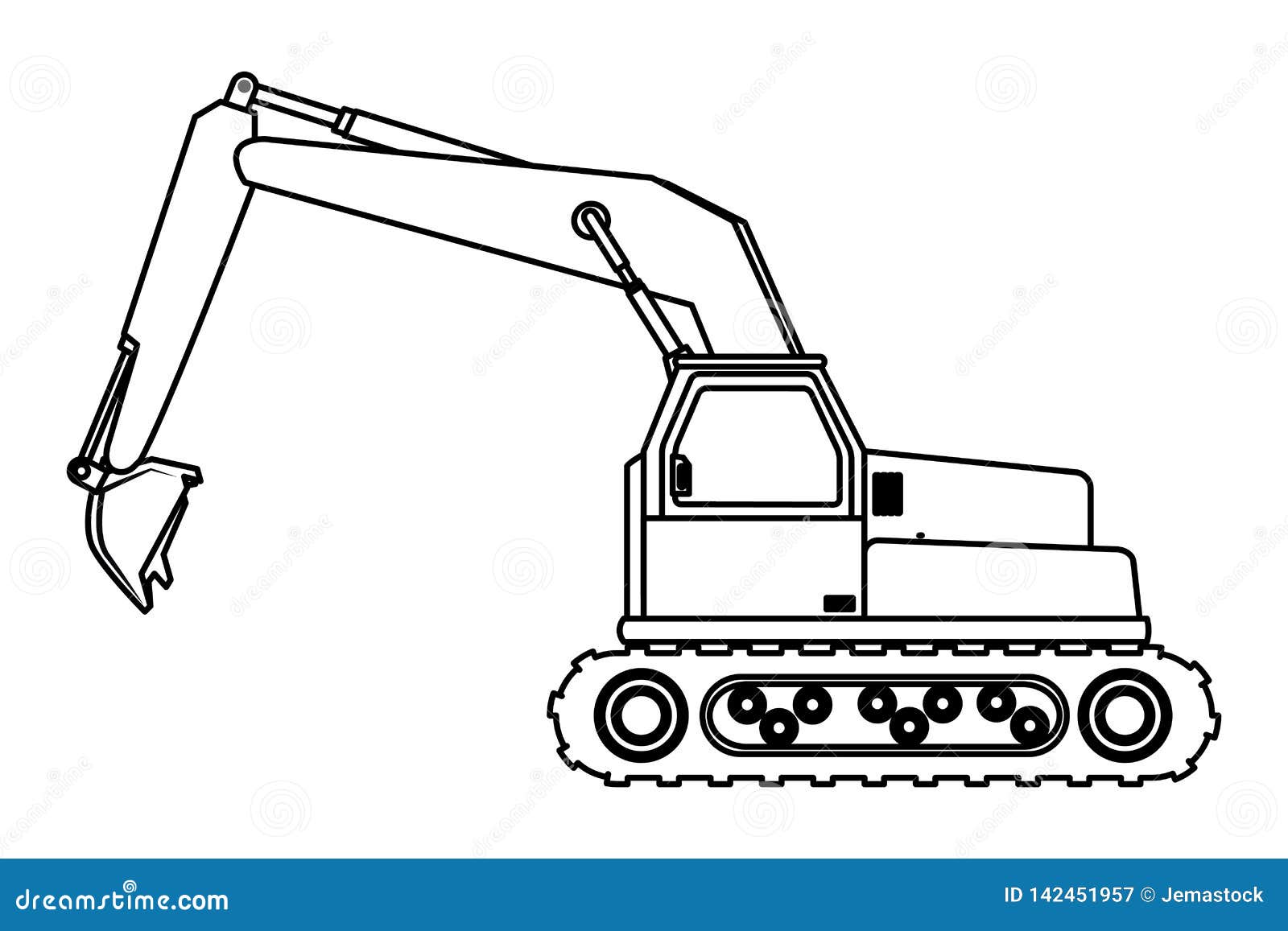 Construction Vehicle Backhoe in Black and White Stock Vector ...