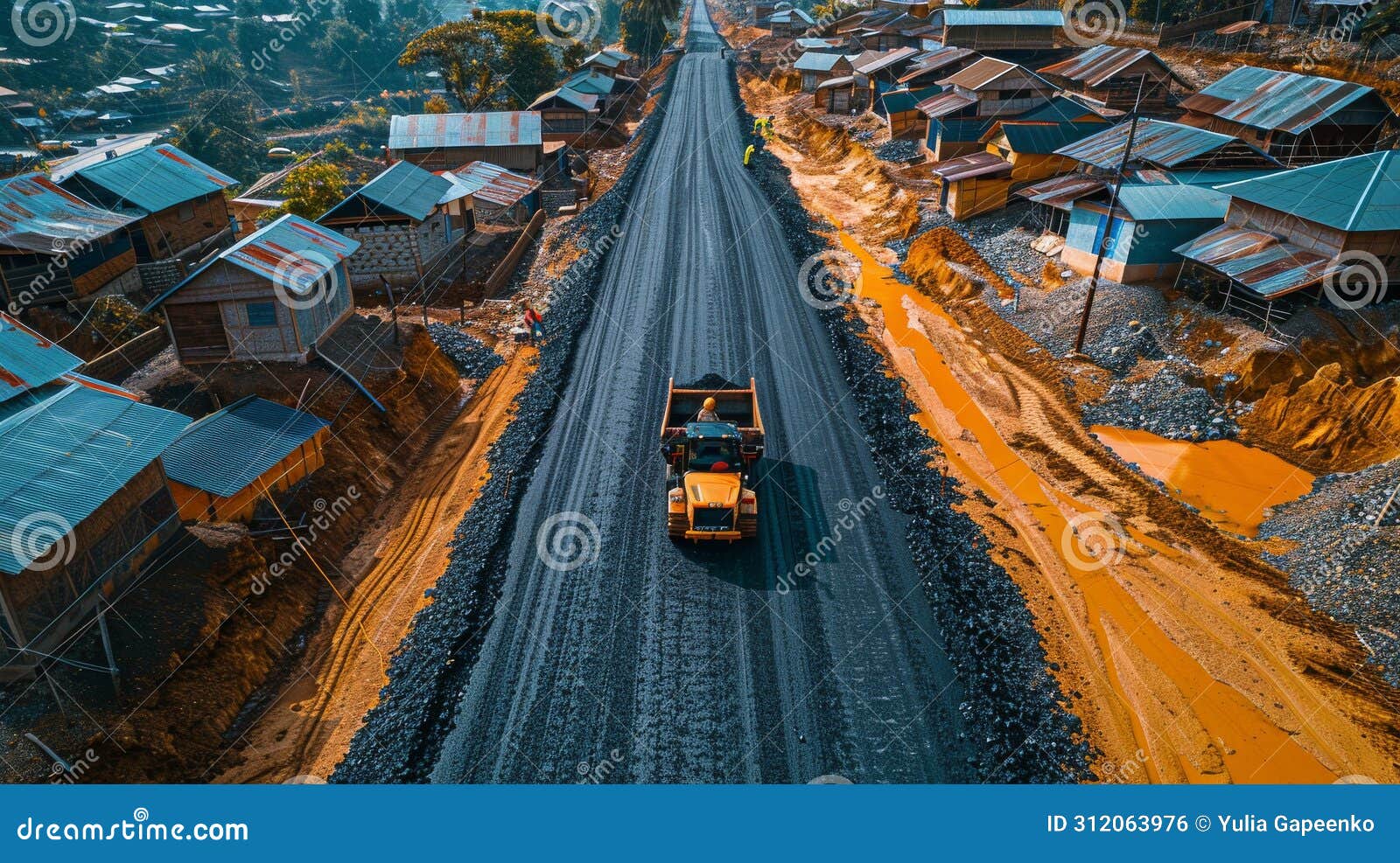 Construction Vehicle Driving Past Building Stock Photo - Image of crew ...