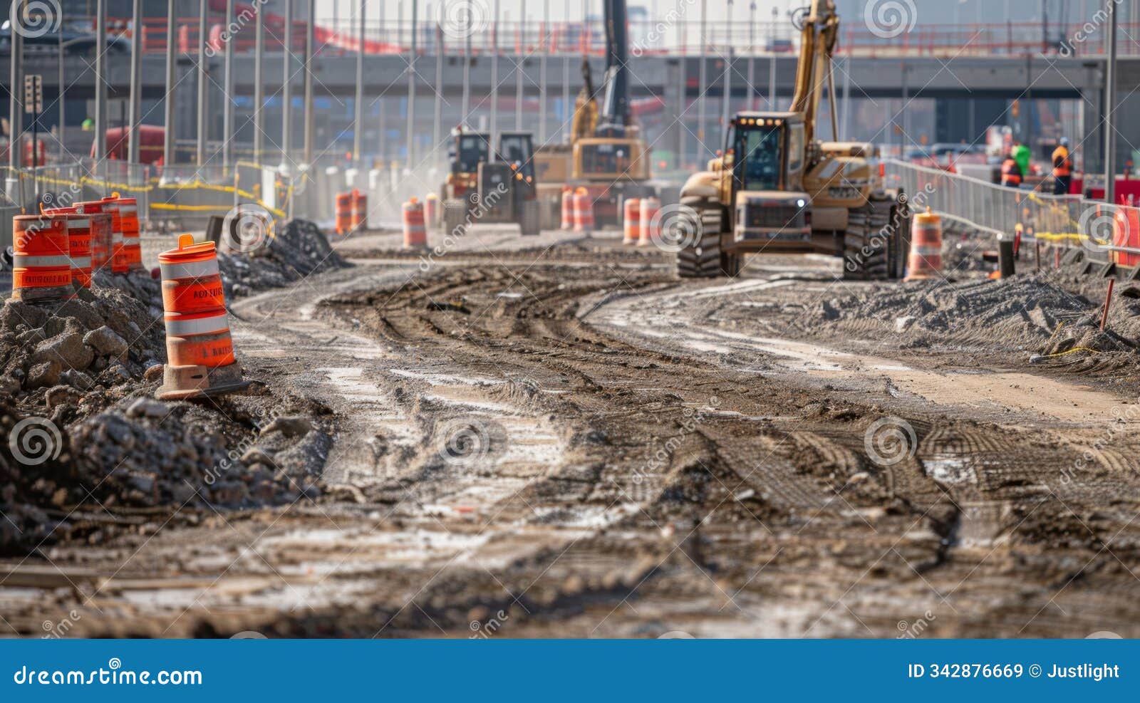 Construction Vehicles and Equipment Line the Perimeter of the Site ...