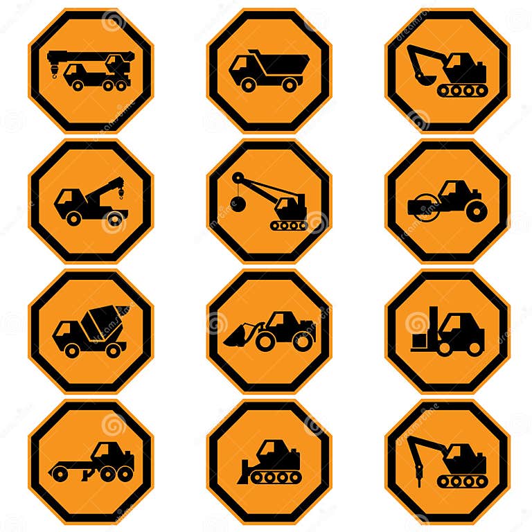 Construction Vehicles Icon Set Stock Vector - Illustration of graders ...