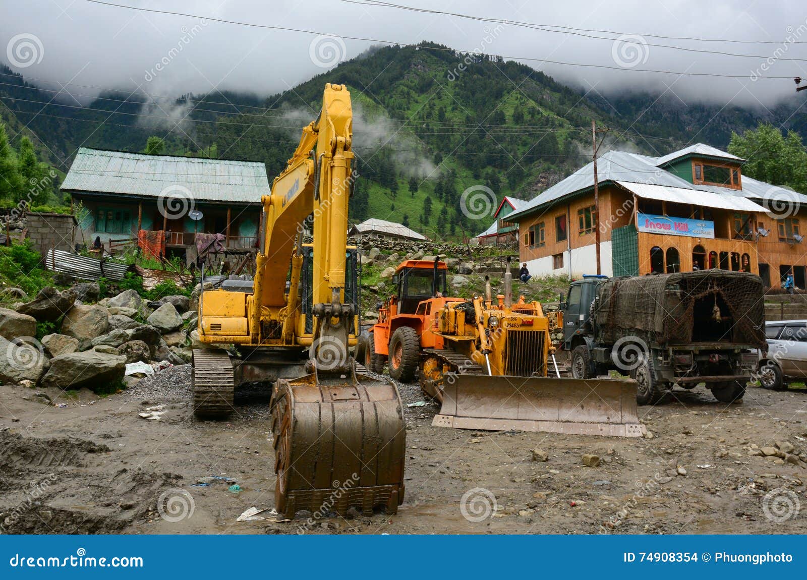 Construction Vehicles on Mountain Road in Srinagar, India Editorial ...