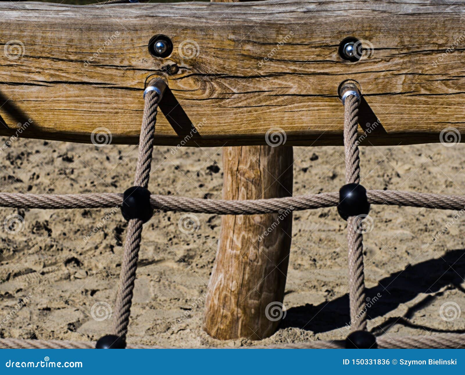 Construction for Walking on Ropes in the Sandbox Stock Photo - Image of ...