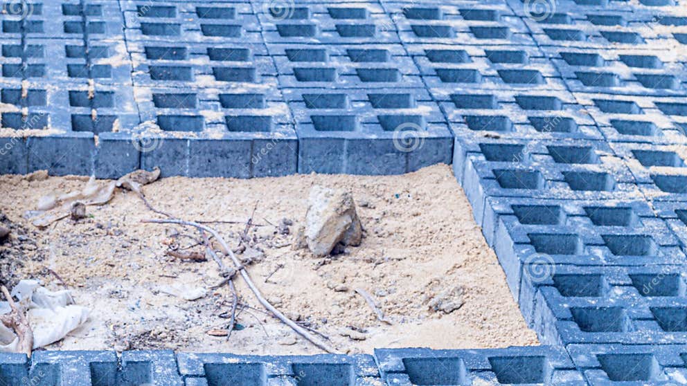 Construction Walkway Surface Floor with Brick Blocks Stock Image ...