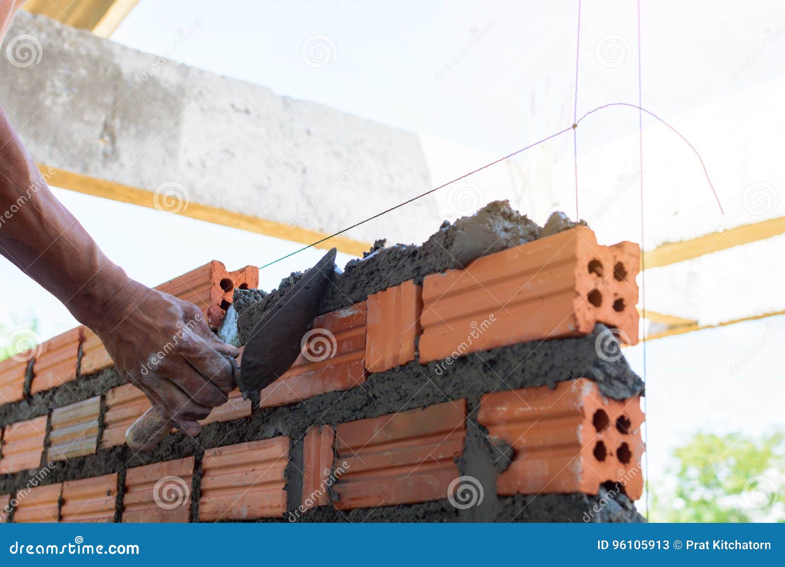 Construction Wall Building with Brick and Cement Stock Image - Image of ...