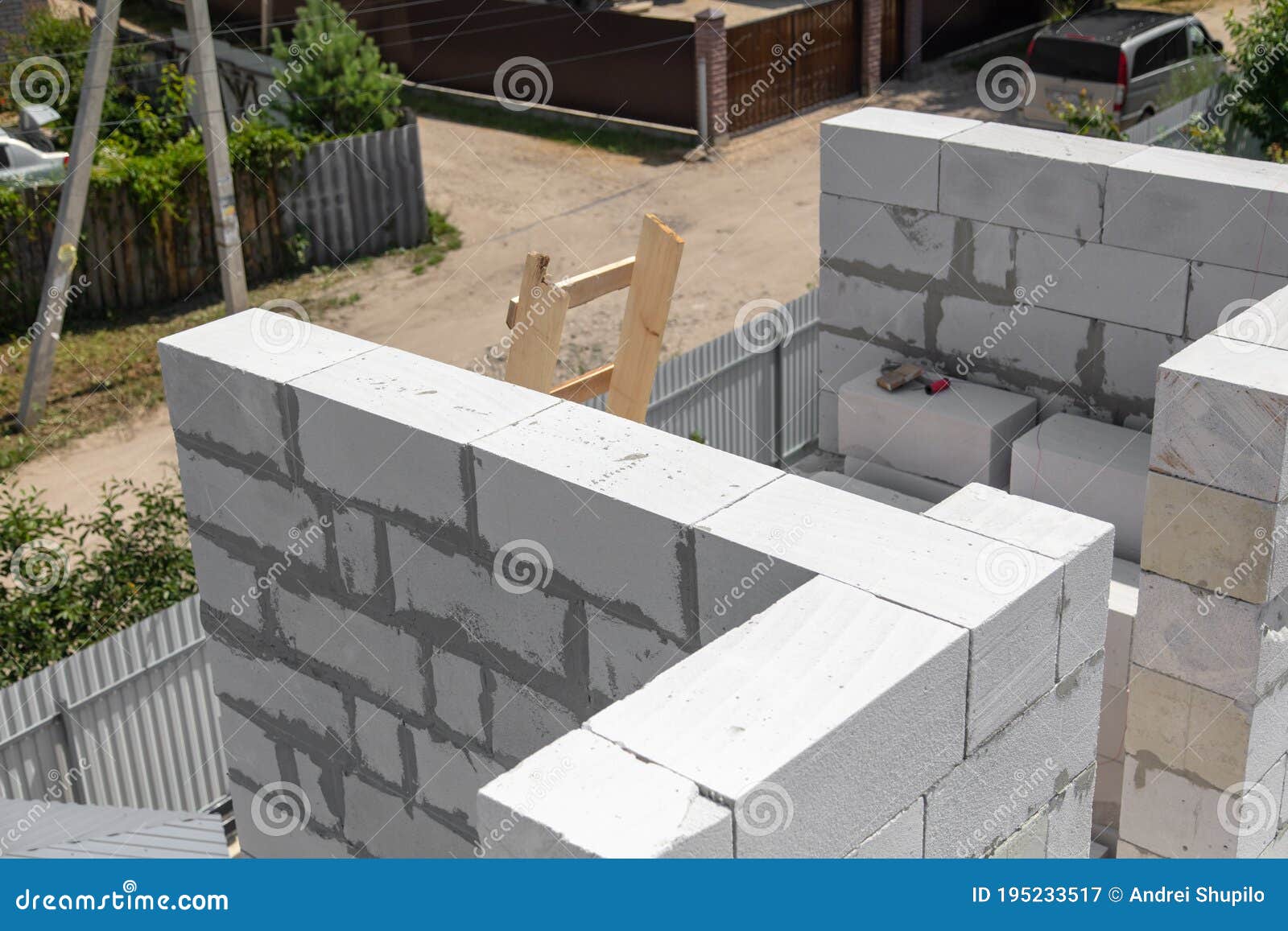 Construction of the Walls of the House from Foam Concrete Bricks Stock ...