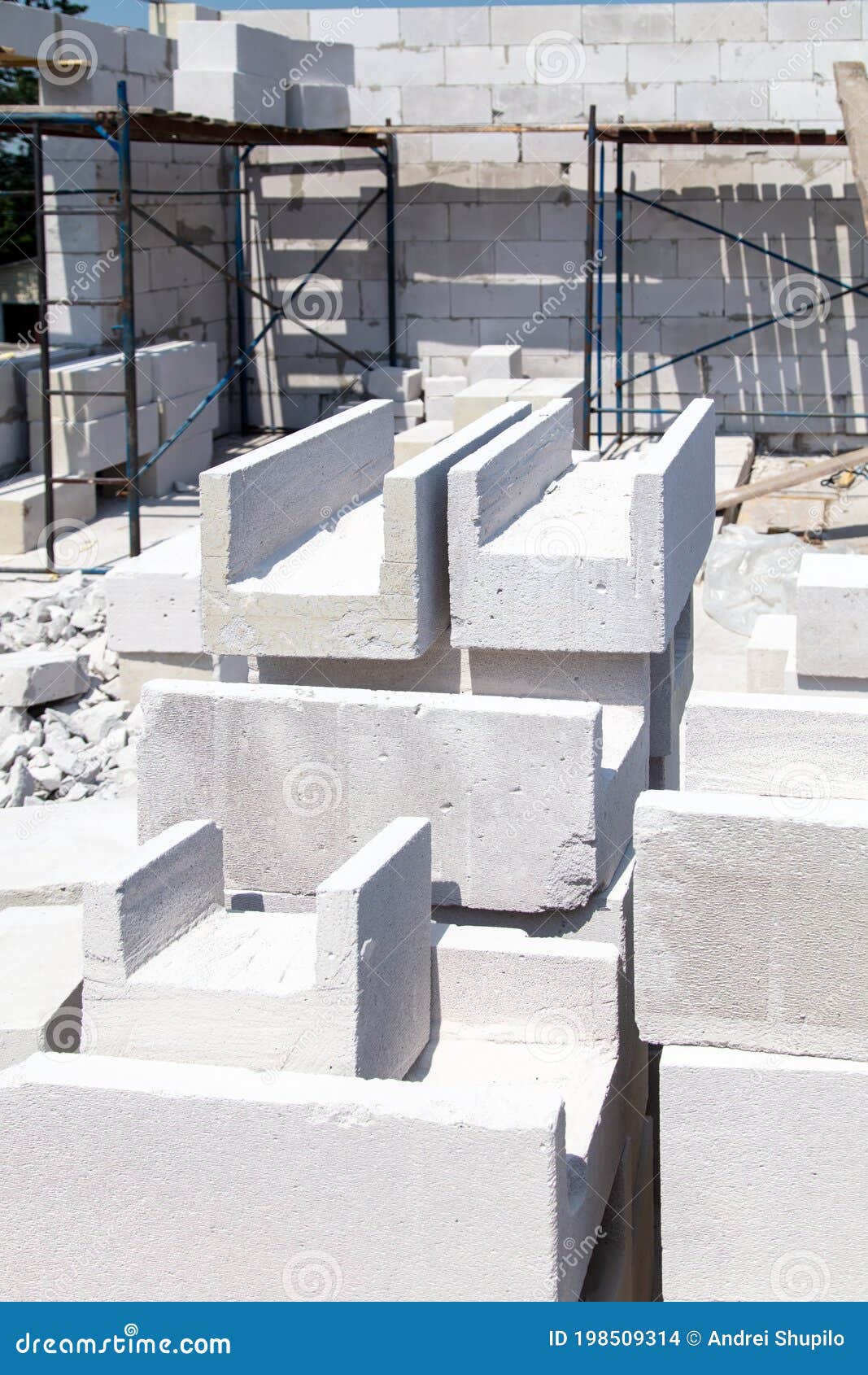 Construction of the Walls of the House from Foam Concrete Bricks Stock ...