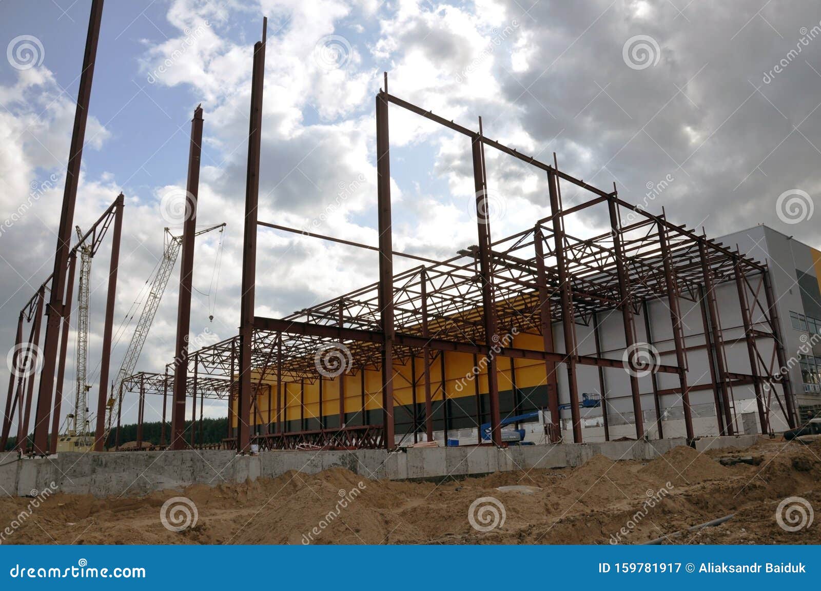 Construction of a Warehouse Building. Installation of Metal Structures ...