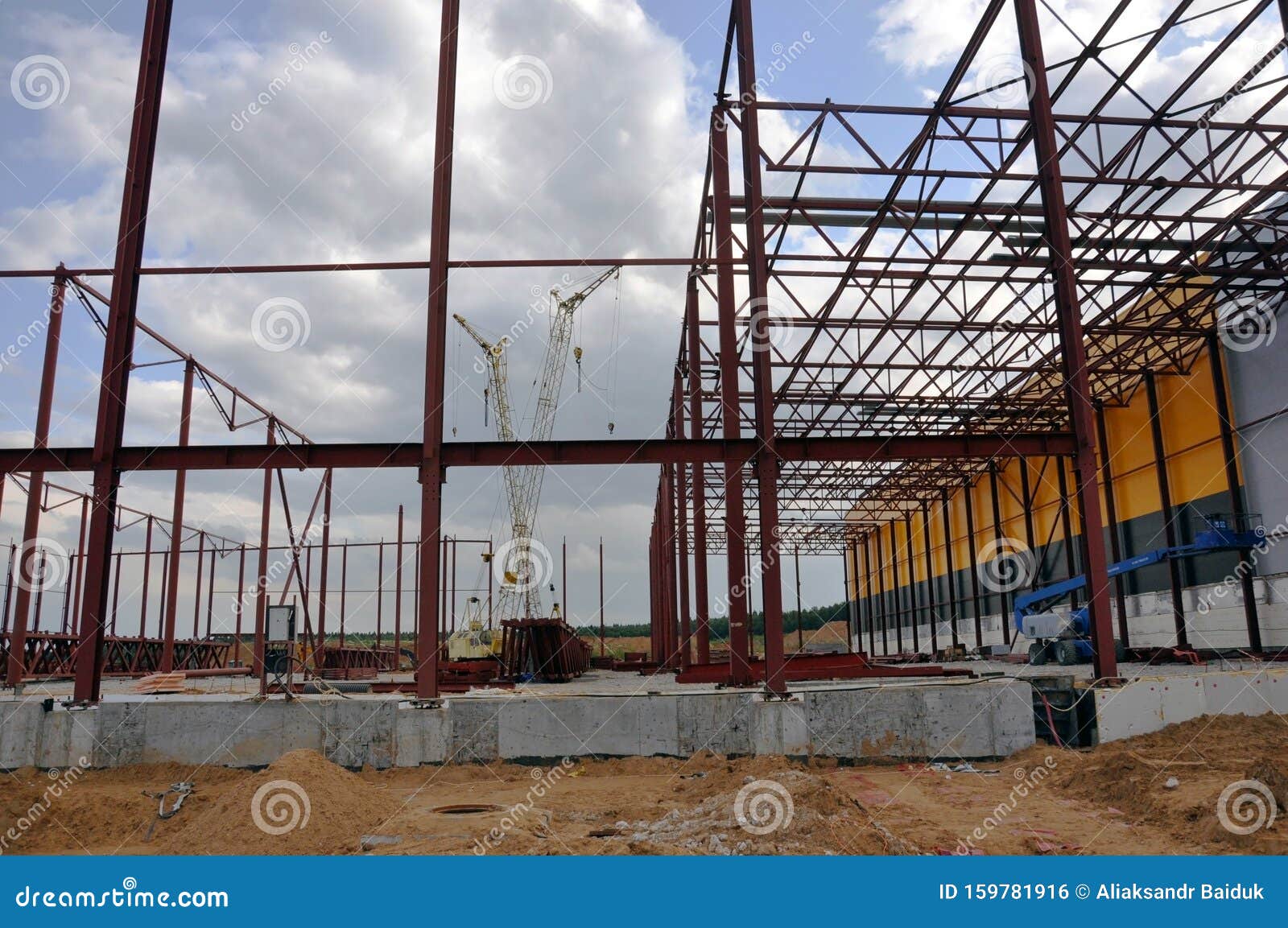 Construction of a Warehouse Building. Installation of Metal Structures ...