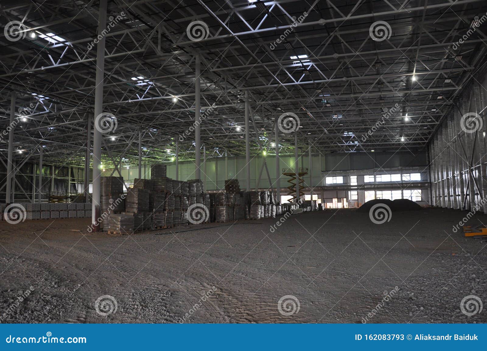Construction of a Warehouse Complex, Inside View. Columns are Installed ...