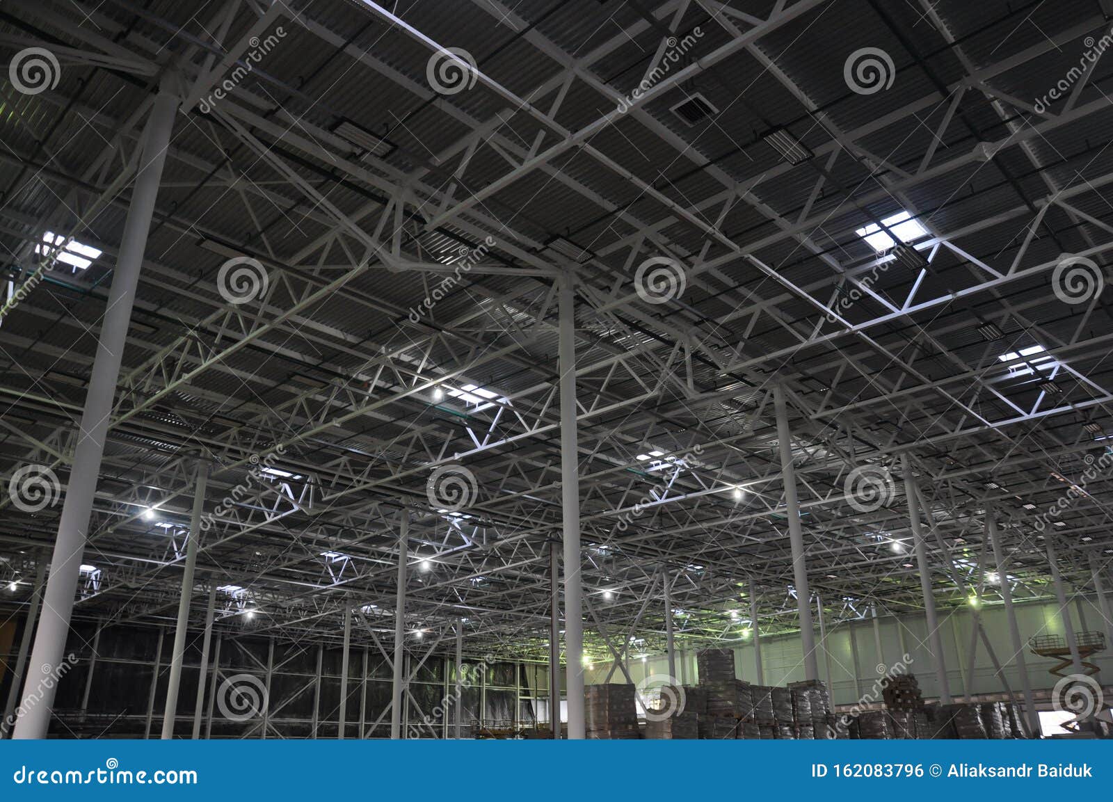 Construction of a Warehouse Complex, Inside View. Columns are Installed ...