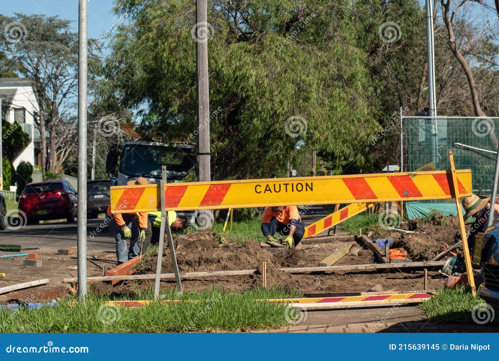 Construction Warning. Caution Barrier on Private Driveway Construction ...