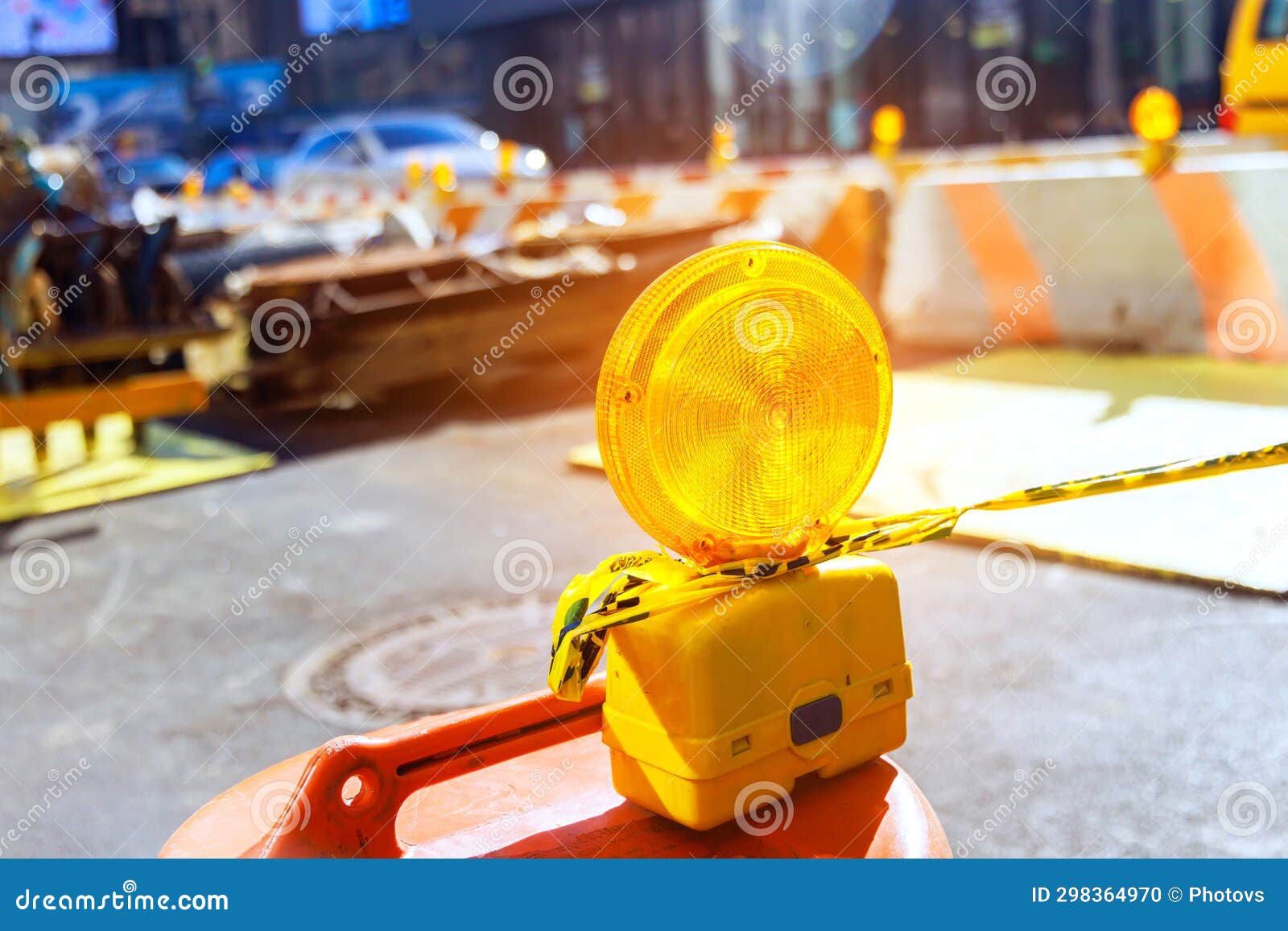 Construction Warning Lights are Displayed on Barricade in a Road that ...