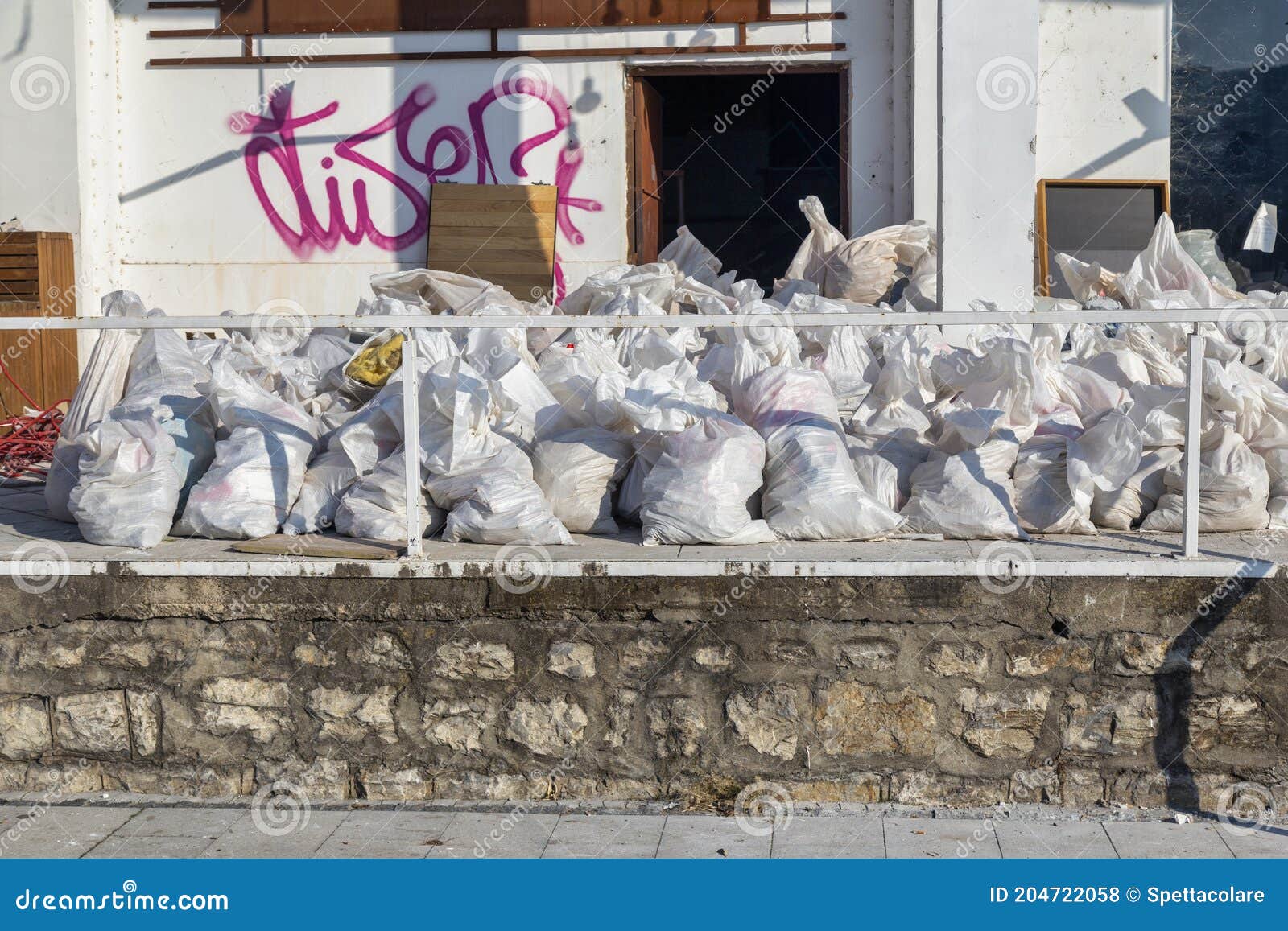 Construction Waste in Waste Bags Stock Photo - Image of container ...