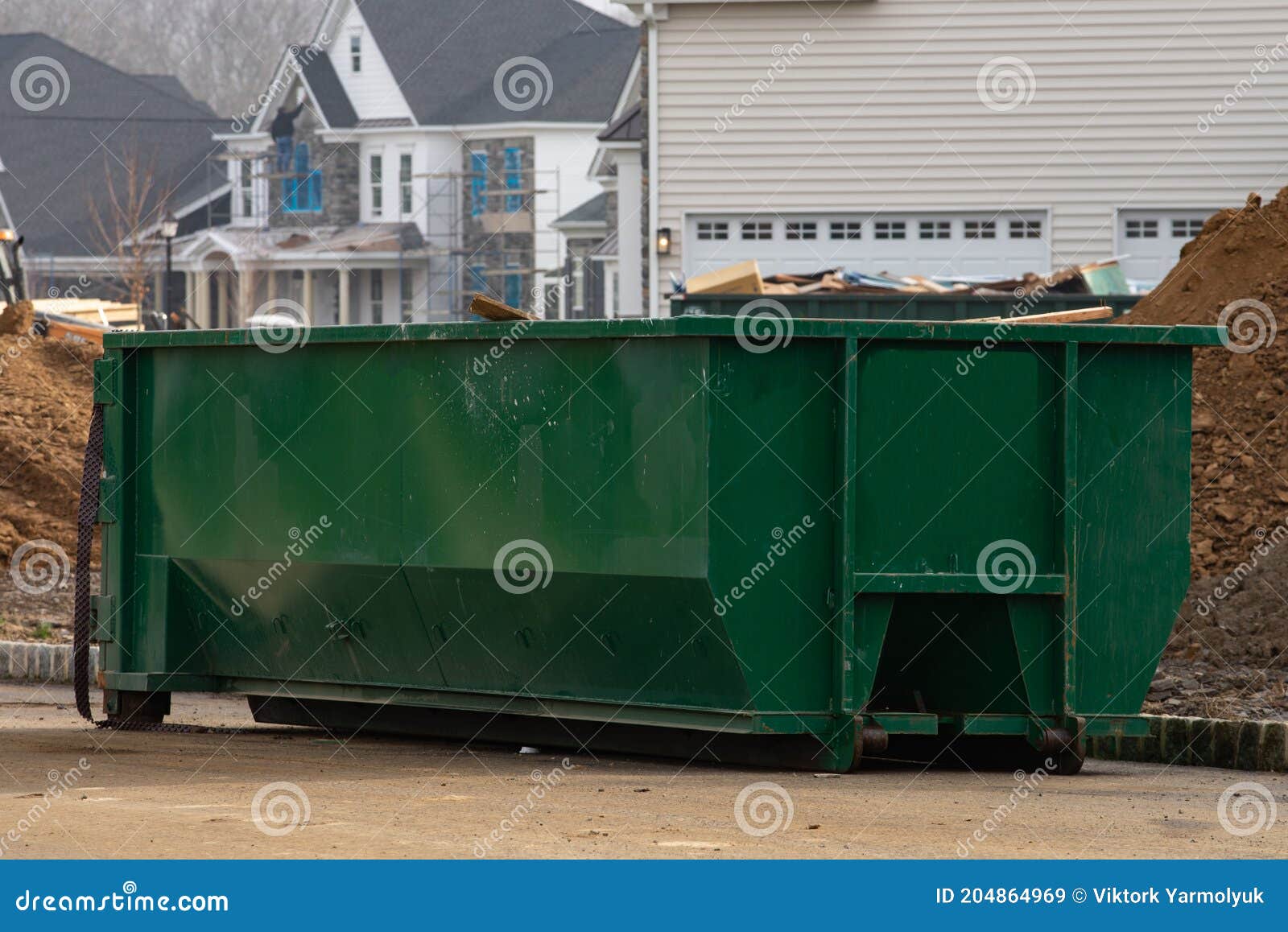 Construction Waste in a Large Green Container Stock Image - Image of ...